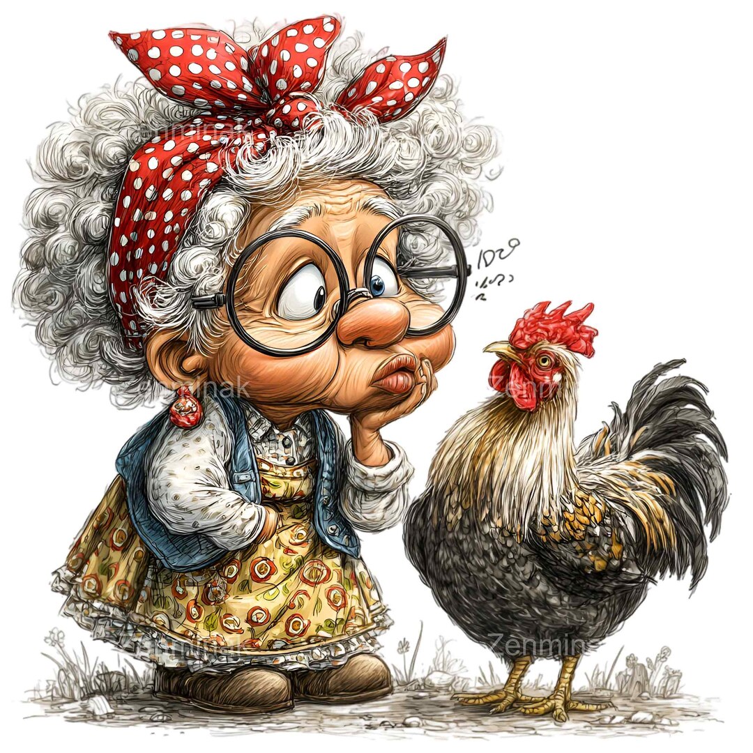 15 PNG Farm Grandma Clipart – Whimsical Lady With Chicken PNG ...
