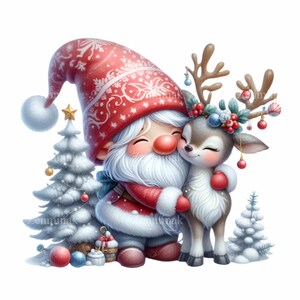 Christmas Gnome With Reindeer and Tree PNG 15 Adorable Holiday Clipart ...