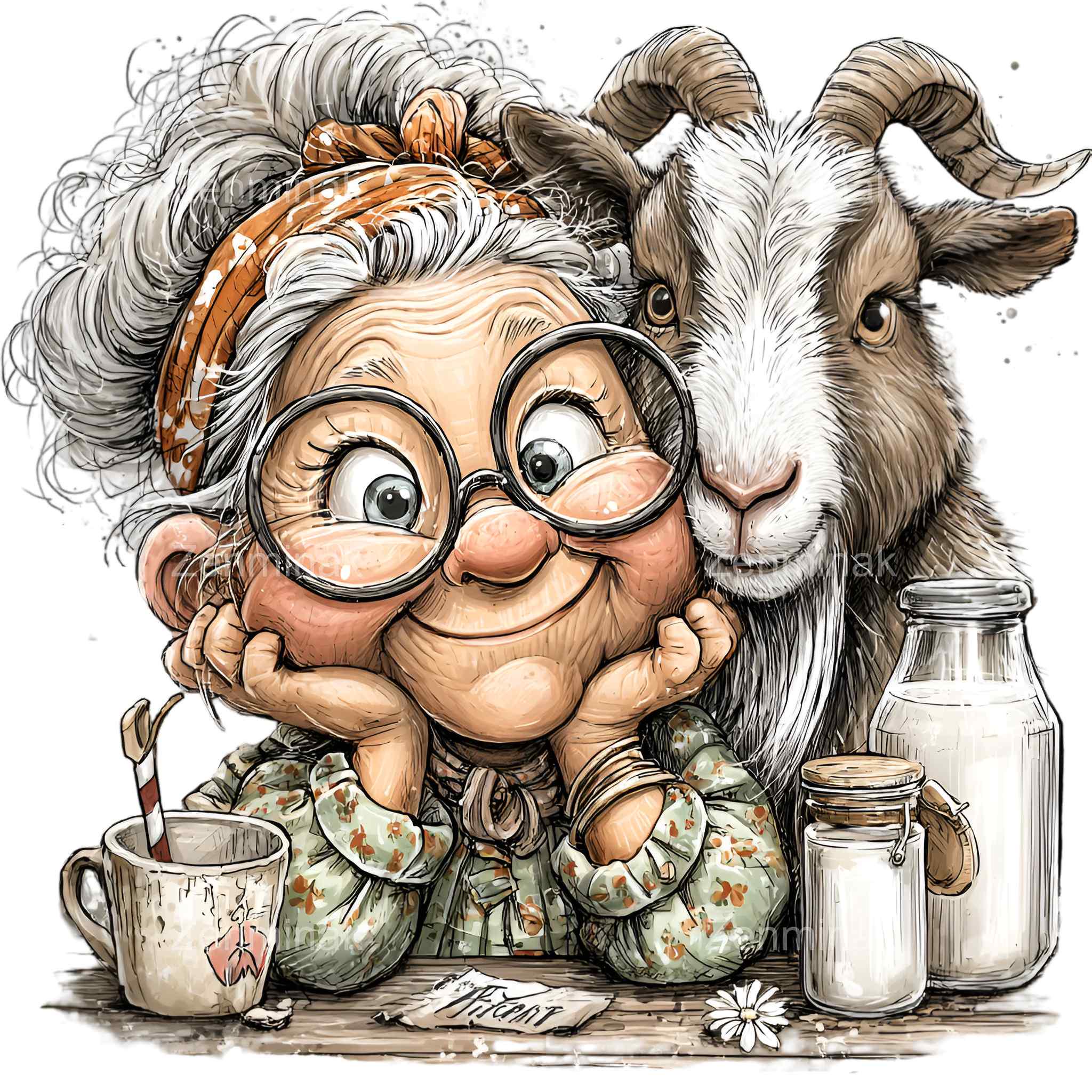 11 PNG Farm Goat Clipart – Funny Old Lady With Dairy Goat PNG for ...