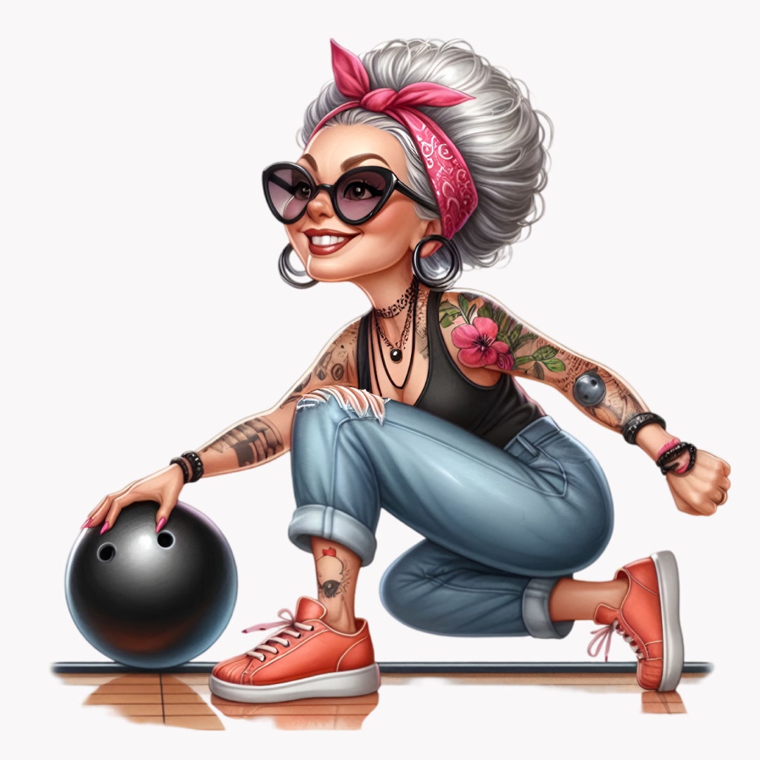 Funny Woman Playing Bowling Clipart Bundle, Bowling Png Graphics ...