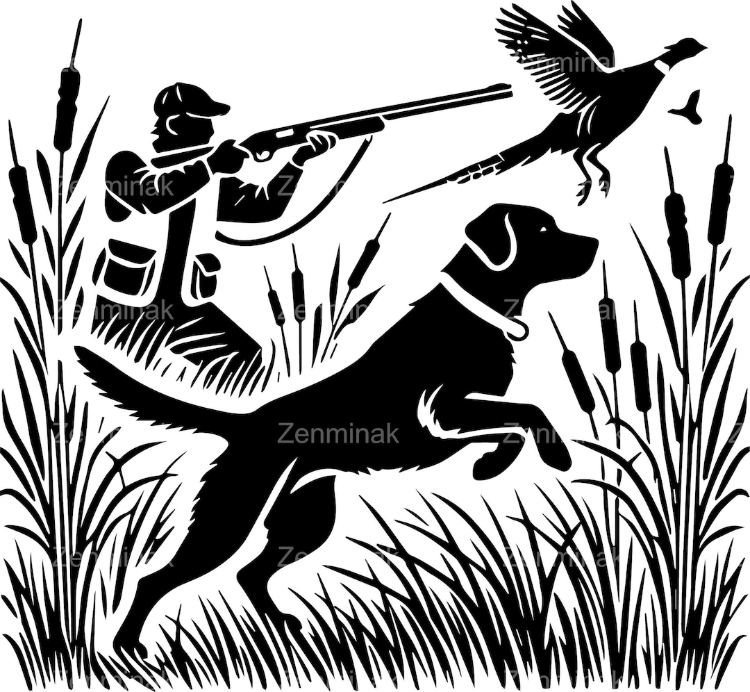 5 Hunter and Dog With Flying Pheasant SVG, Bird Hunting Scene ...
