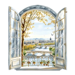 15 Paris Window View PNG Clipart, Eiffel Tower Balcony Illustration ...