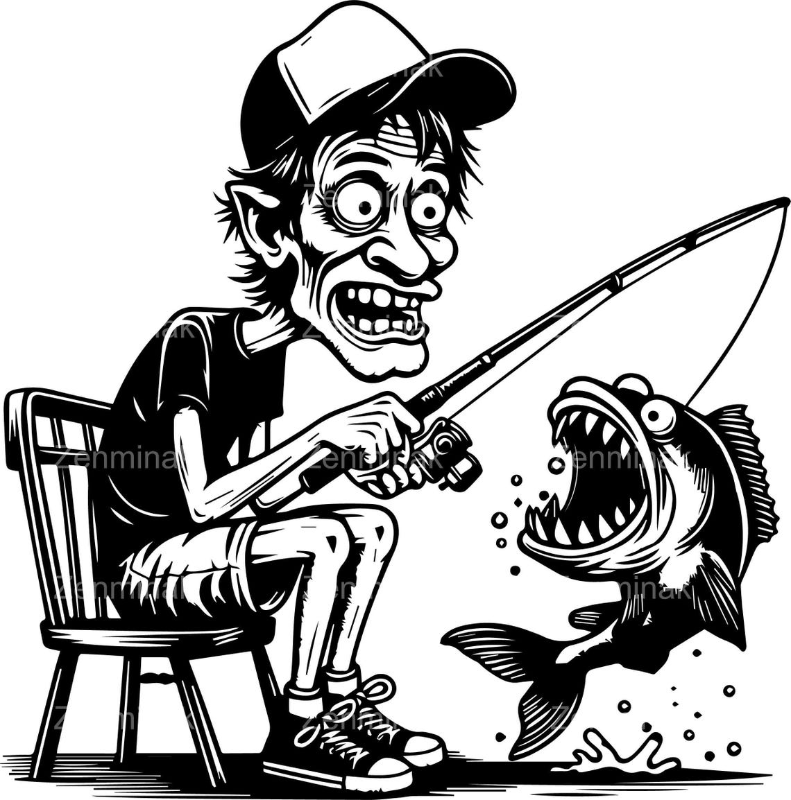 7 SVG Funny Fisherman SVG, Cartoon Man Yelling at Big Fish Catch in ...
