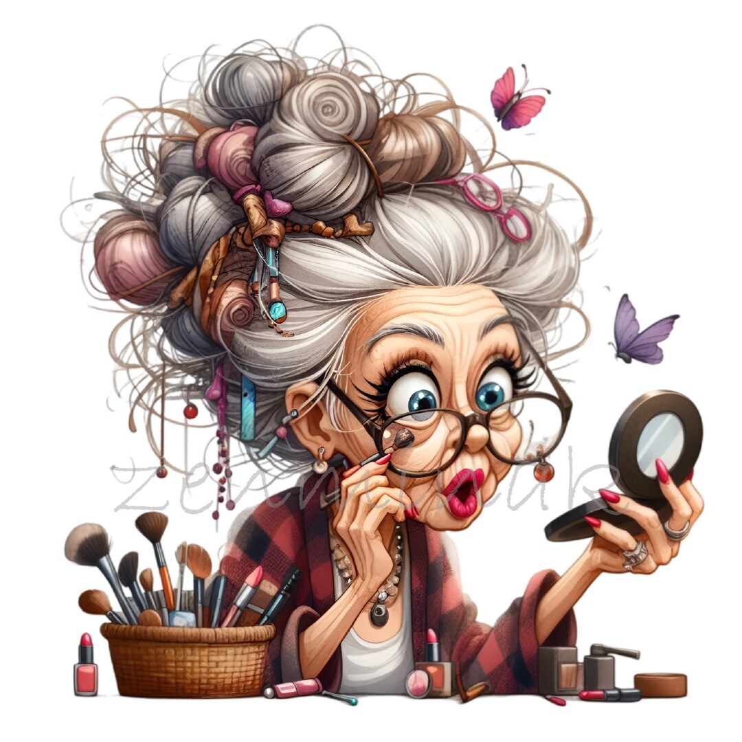 14 PNG Funny Older Lady Clipart, Makeup Artist Portrait Beauty Vanity ...