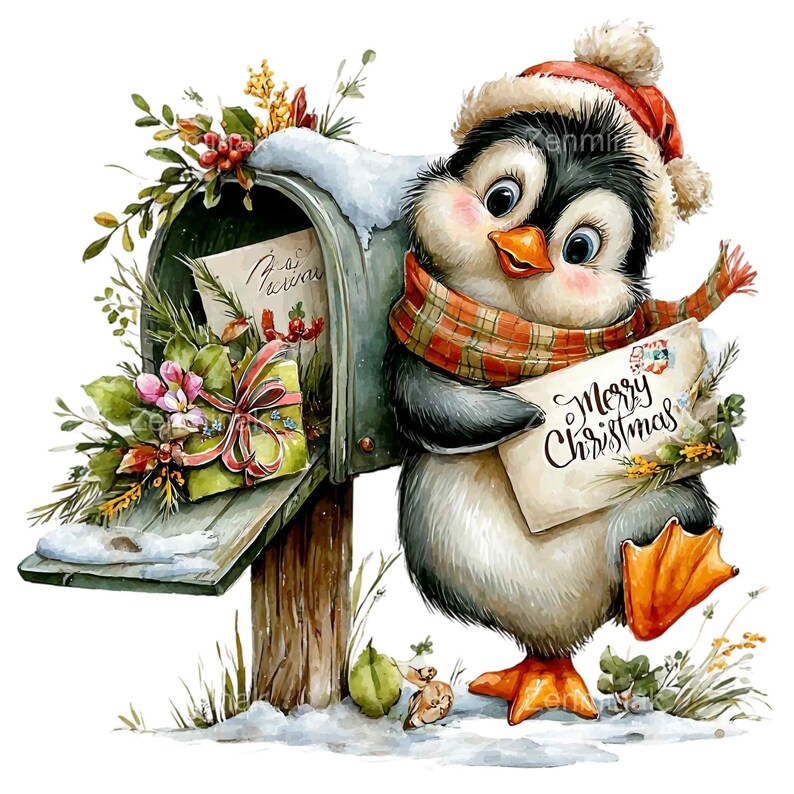 19 PNG Penguin Christmas Clipart – Cute Winter PNG With Mailbox and ...