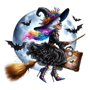 Colorful Witch PNG 12 Rainbow Hair Witch Clipart Whimsical Halloween ...