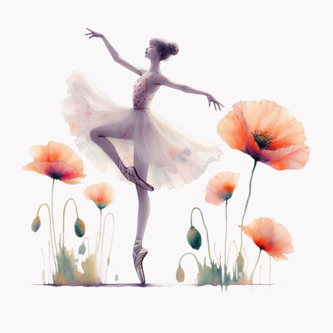 10 PNG Watercolor Ballerina Clipart – Elegant Dancer With Poppy Flowers ...