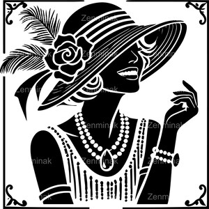 Vintage Flapper Lady SVG Cut File - 5 Elegant Woman With Feathered Hat ...