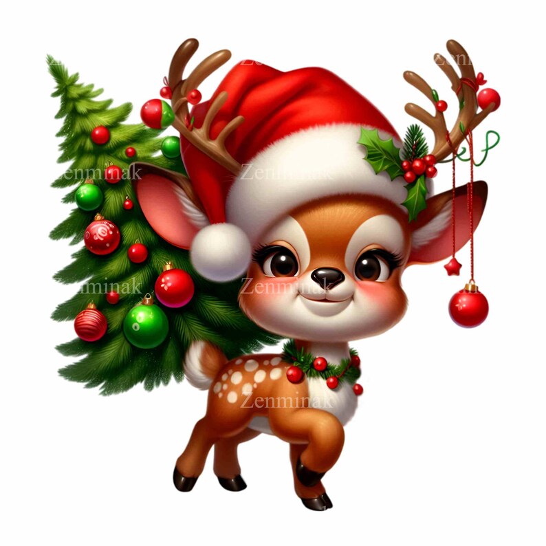 12 PNG Christmas Reindeer Clipart – Cute Festive Deer – Holiday Animal ...