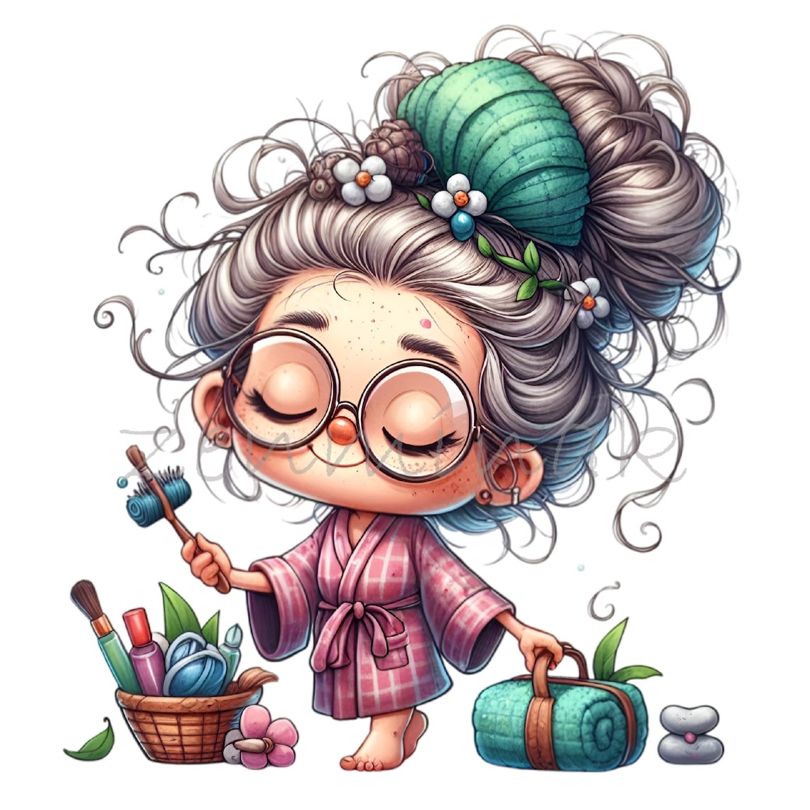 Funny Senior Lady 15 PNG Spa Relax Bath Cartoon Illustration Clipart ...