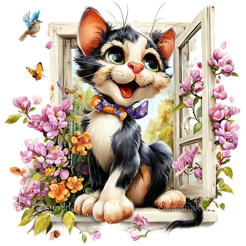 15 PNG Spring Cat Clipart – Funny Kitten PNG – Cute Cat With Flowers ...