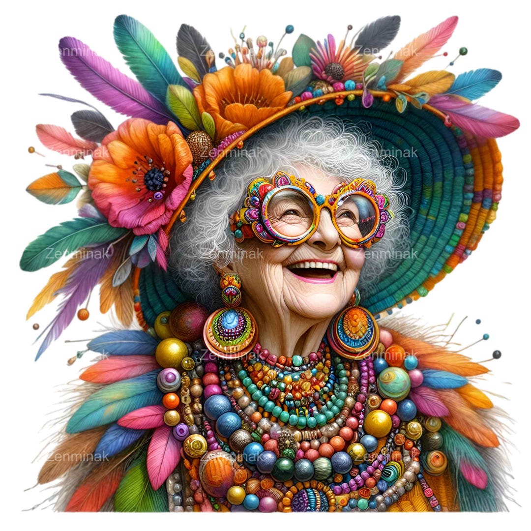 10 Colorful Grandma PNG Clip Art, Quirky Lady Illustration, Fun ...