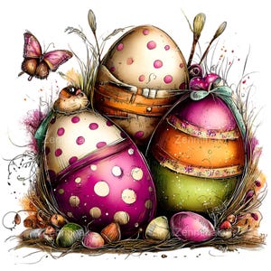 12 PNG Decorated Easter Eggs Clipart, Floral Spring Illustration ...