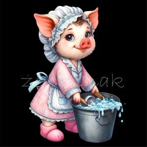 Piglet Clip Art, Cleaning Clipart, 12 PNG Housewife Washing Dishes ...