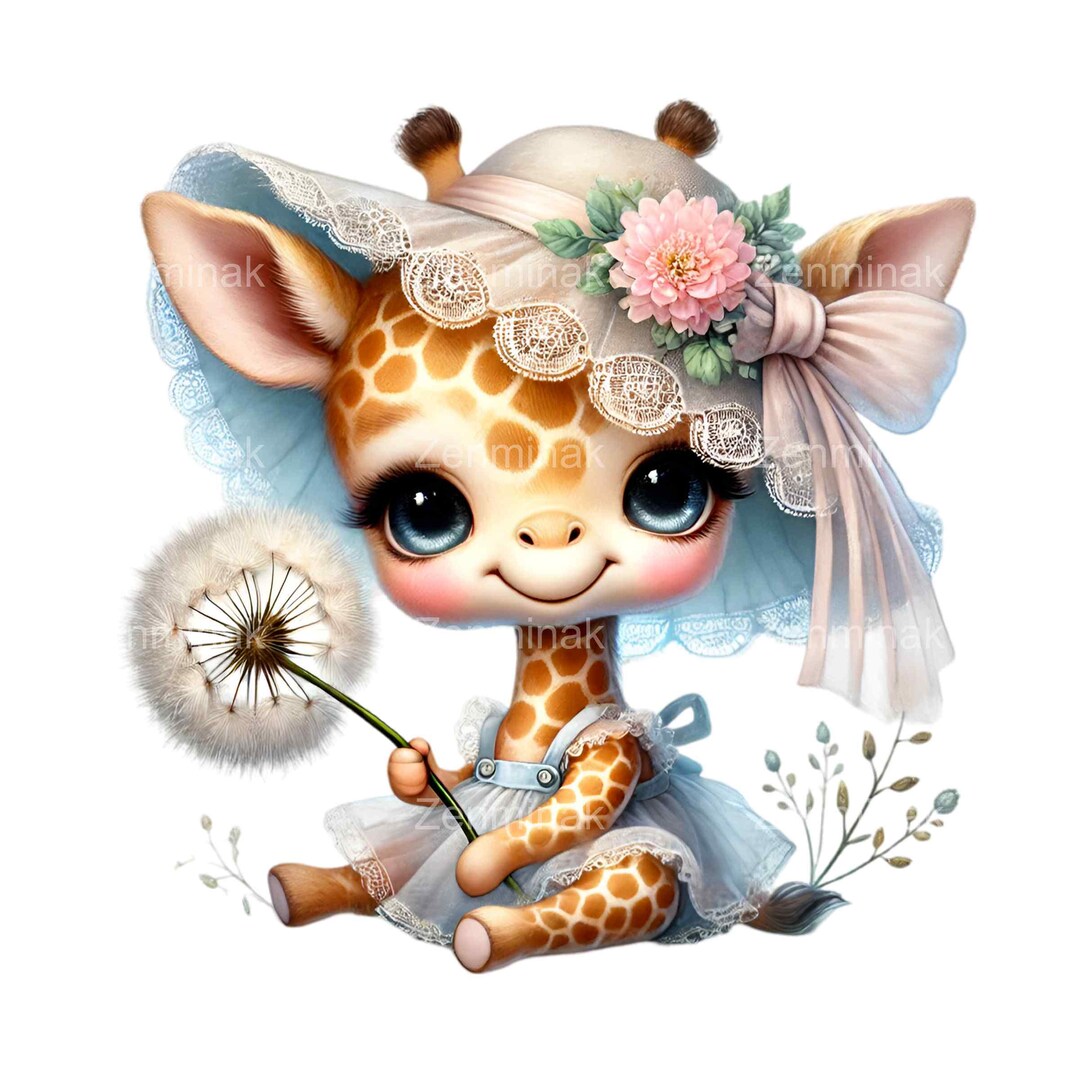 18 PNG Giraffe Clipart – Baby Giraffe PNG – Floral Hat Animal Art for ...