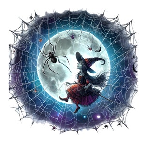 15 Halloween Witch Clipart PNG Flying Broom Moon Spider Web Haunted ...