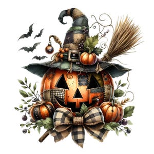 Witchy Halloween Pumpkin Clipart PNG, 15 Jack-o'lantern With Witch Hat ...