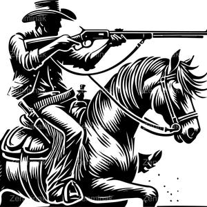 5 SVG Cowboy With Rifle SVG – Horse Rider Silhouette Cut File – Western ...
