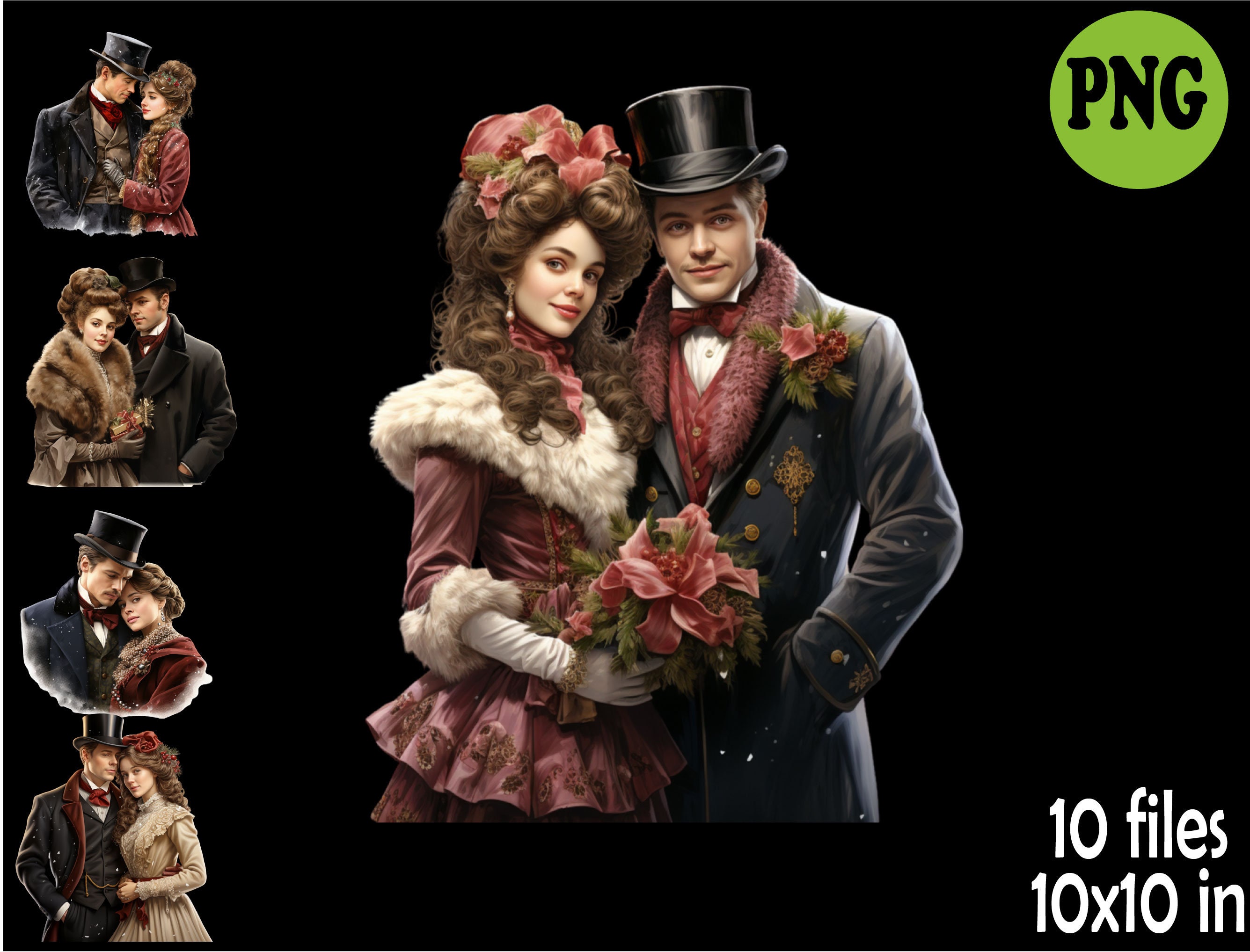 10 PNG Victorian Couple Clipart – PNG Bundle of Romantic Winter Pairs ...