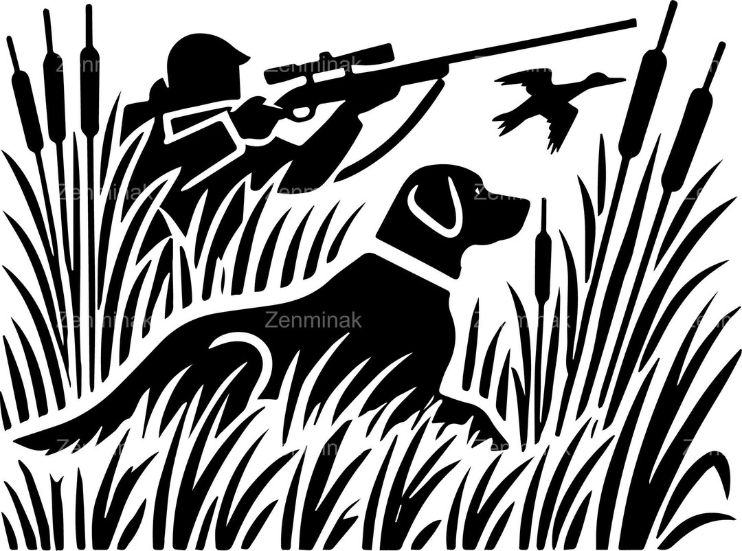 4 SVG Duck Hunting Scene SVG – Hunter With Dog and Duck in Marsh Cut ...