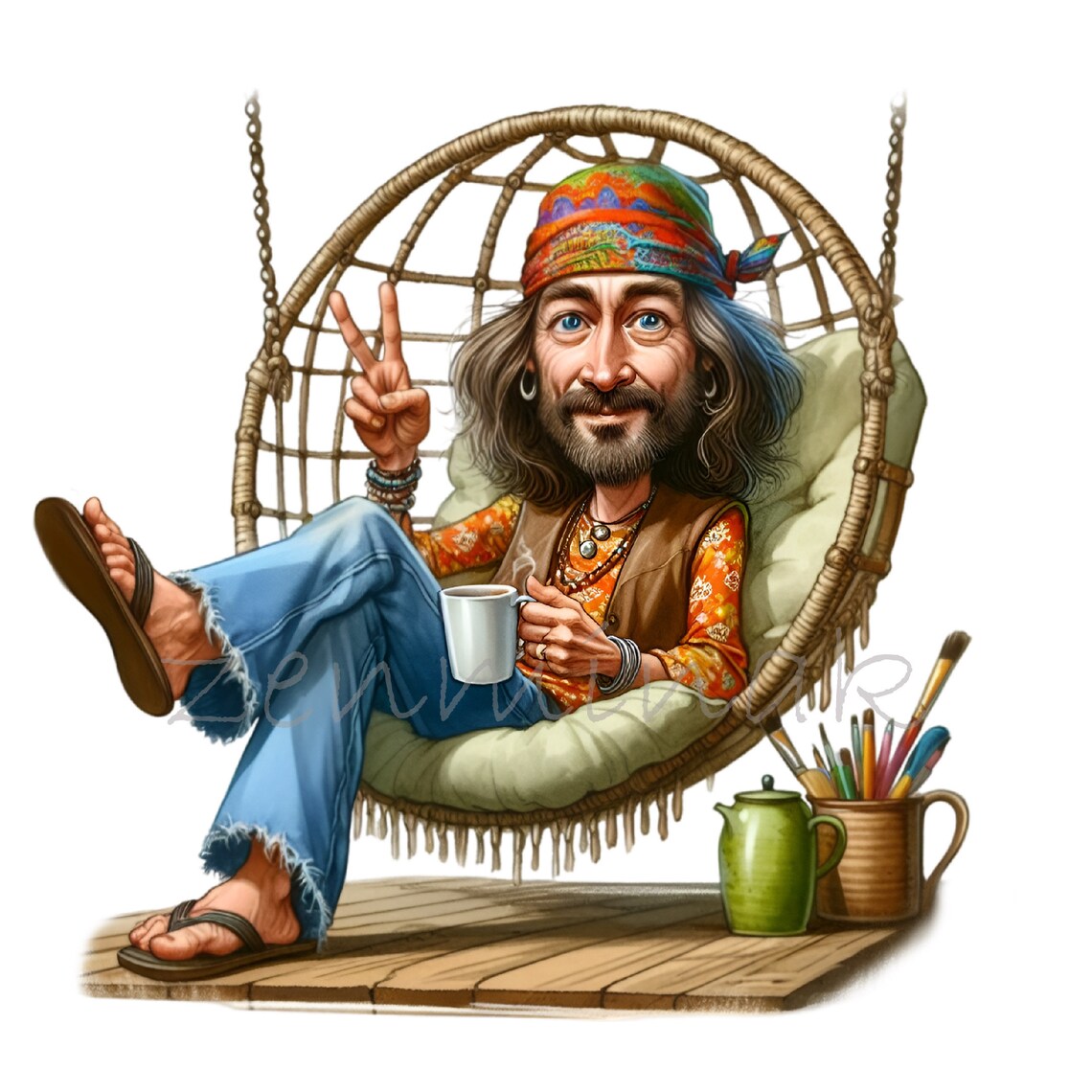 Peaceful Hippie Grandpa With Coffee Clipart - 10 Vibrant and Fun ...