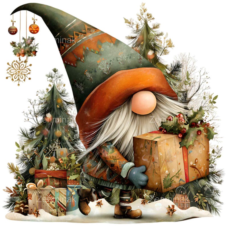 14 PNG Holiday Gift Christmas Gnome Clipart, Watercolor Winter Tree - Etsy