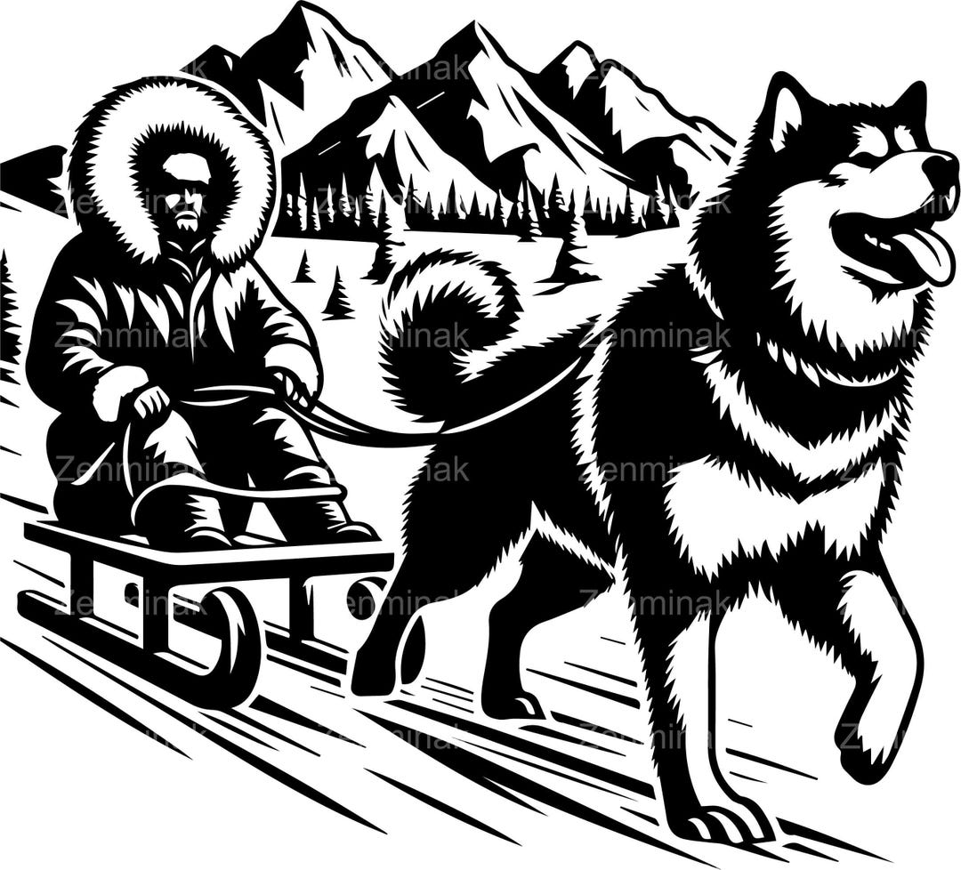 6 SVG Husky Sled Dog SVG Cut File, Winter Cartoon Scene With Snow Rider ...