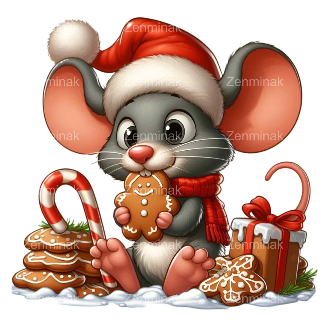 Christmas Mouse PNG Clipart - 10 Adorable Mouse With Gingerbread Cookie ...