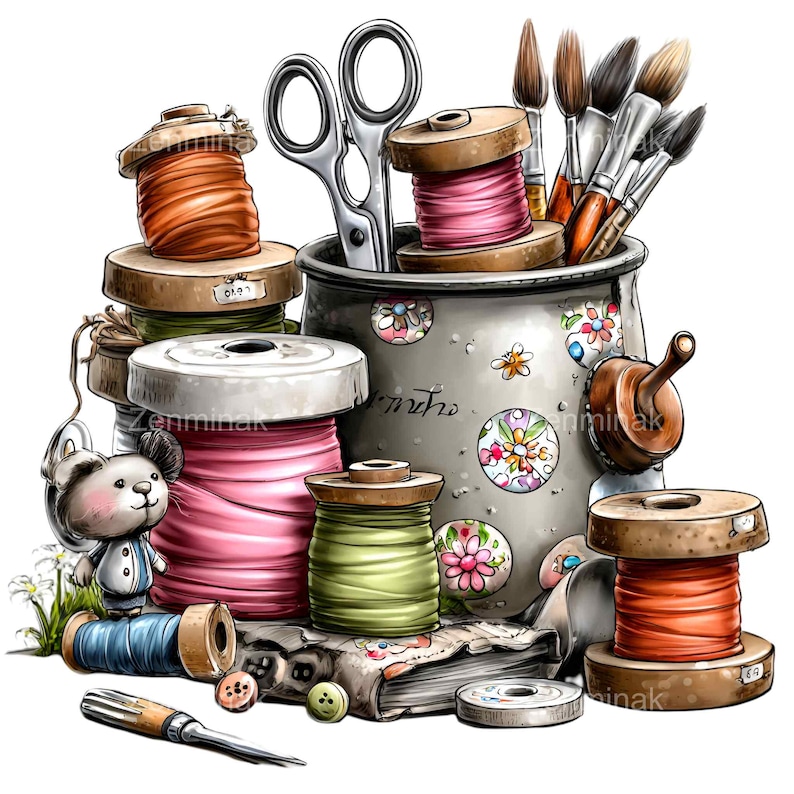 16 PNG Sewing Tools – Colorful Spools, Buttons & Scissors Clipart With ...