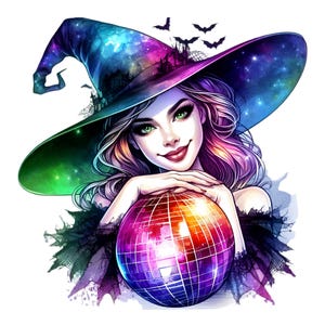 14 PNG Disco Witch Halloween Party Clipart, Galaxy Hat Sublimation - Etsy