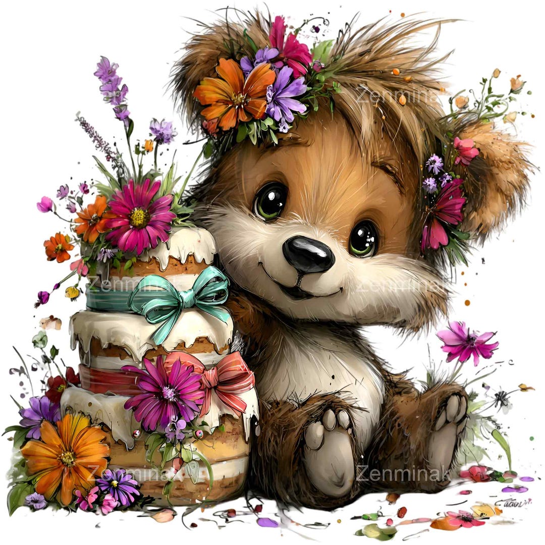 12 PNG Birthday Bear Clipart – Cute Animal PNG – Baby Shower Cake ...