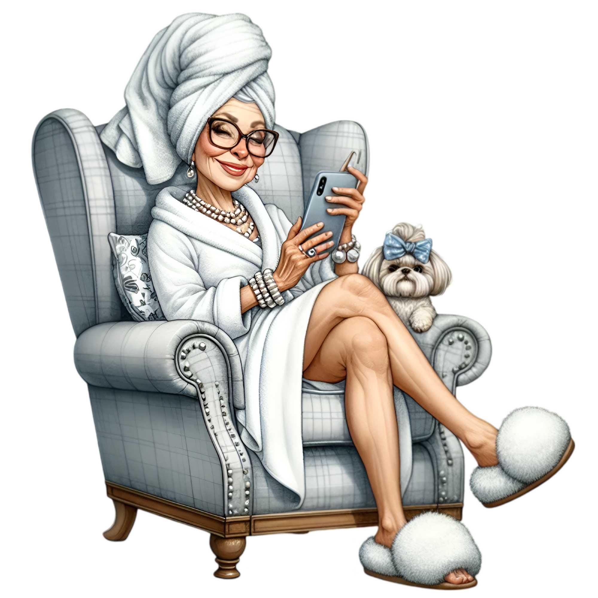 12 PNG Funny Grandma Spa Clipart – Woman in Robe With Dog - Etsy