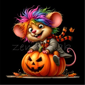 15 Halloween Mouse Clipart PNG, Cute Dressed-up Mouse With Rainbow Hair ...