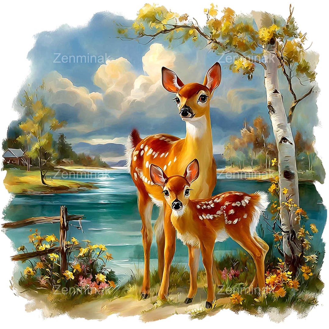 15 PNG Deer Family Clipart, Doe and Fawn Illustration, Woodland ...