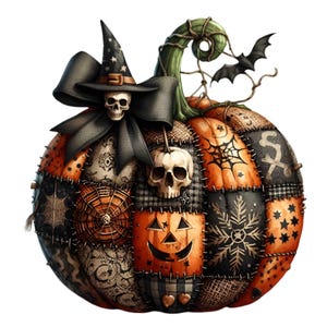 Spooky Halloween Pumpkin Clipart PNG, 15 Patchwork Jack-o'-lantern With ...