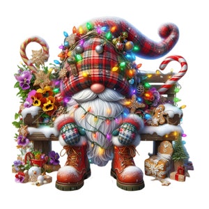 Festive Christmas Gnome Clipart 10 Holiday Gnome With Lights and Candy ...