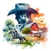 Cowboy Watercolor Illustration PNG, 15 Western Farm Scene With Horses ...