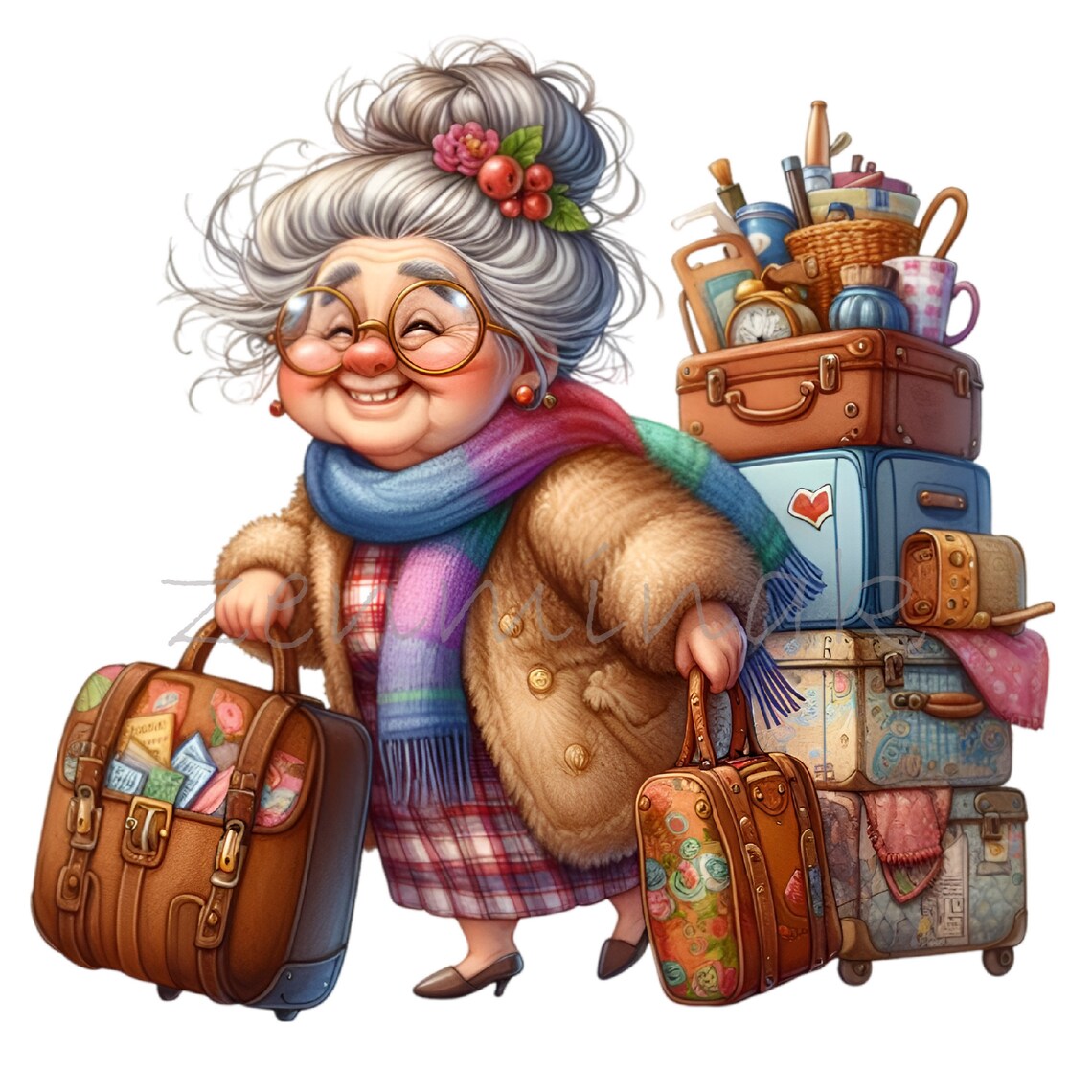 12 PNG Traveling Grandma Clipart, Senior Retirement, Old Lady Travel ...