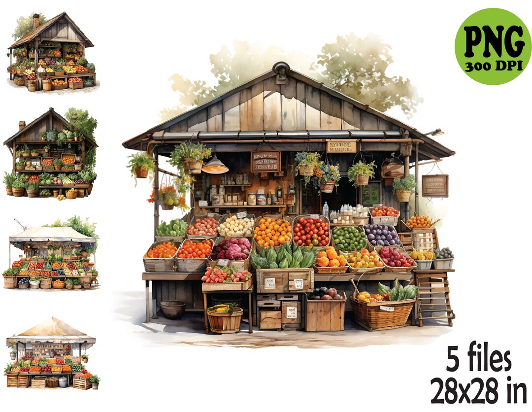 Watercolor Farm Stand Clipart Sublimation PNG - Etsy