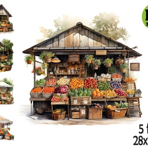 Watercolor Farm Stand Clipart Sublimation PNG - Etsy