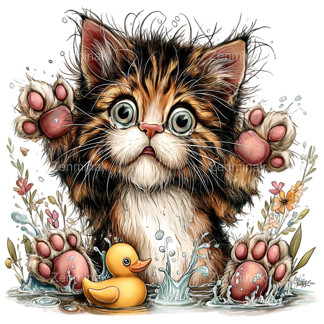 10 PNG Funny Kitten Bath, Messy Hair Cat Clipart - Etsy