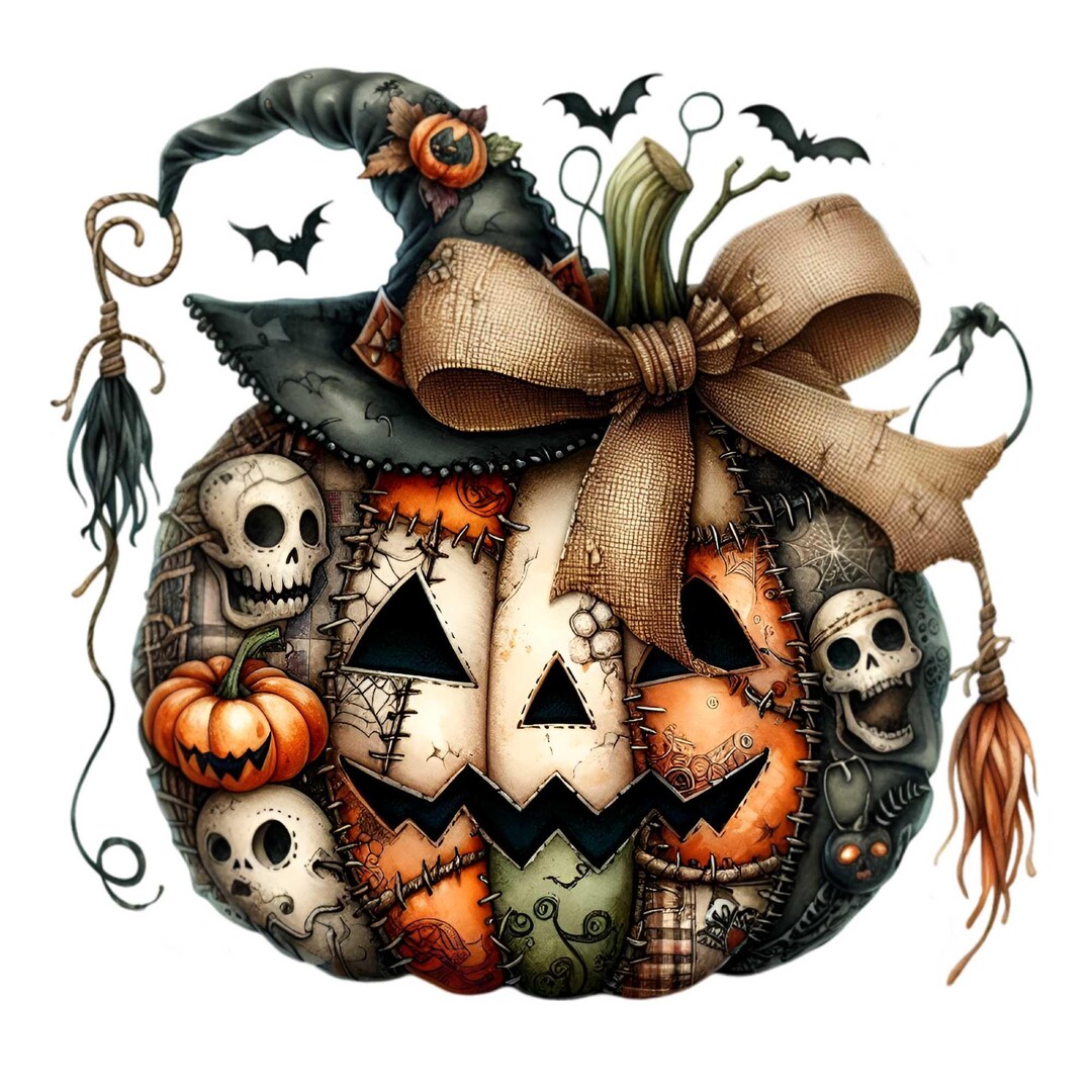 Spooky Halloween Pumpkin Clipart PNG, 15 Patchwork Jack-o'-lantern With ...