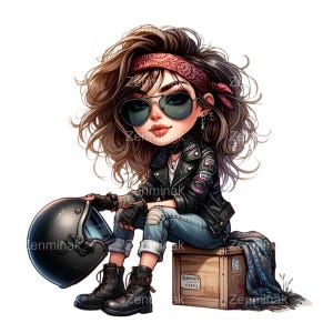 Cool Biker Girl PNG Illustration, 12 Leather Jacket Woman, Vintage ...