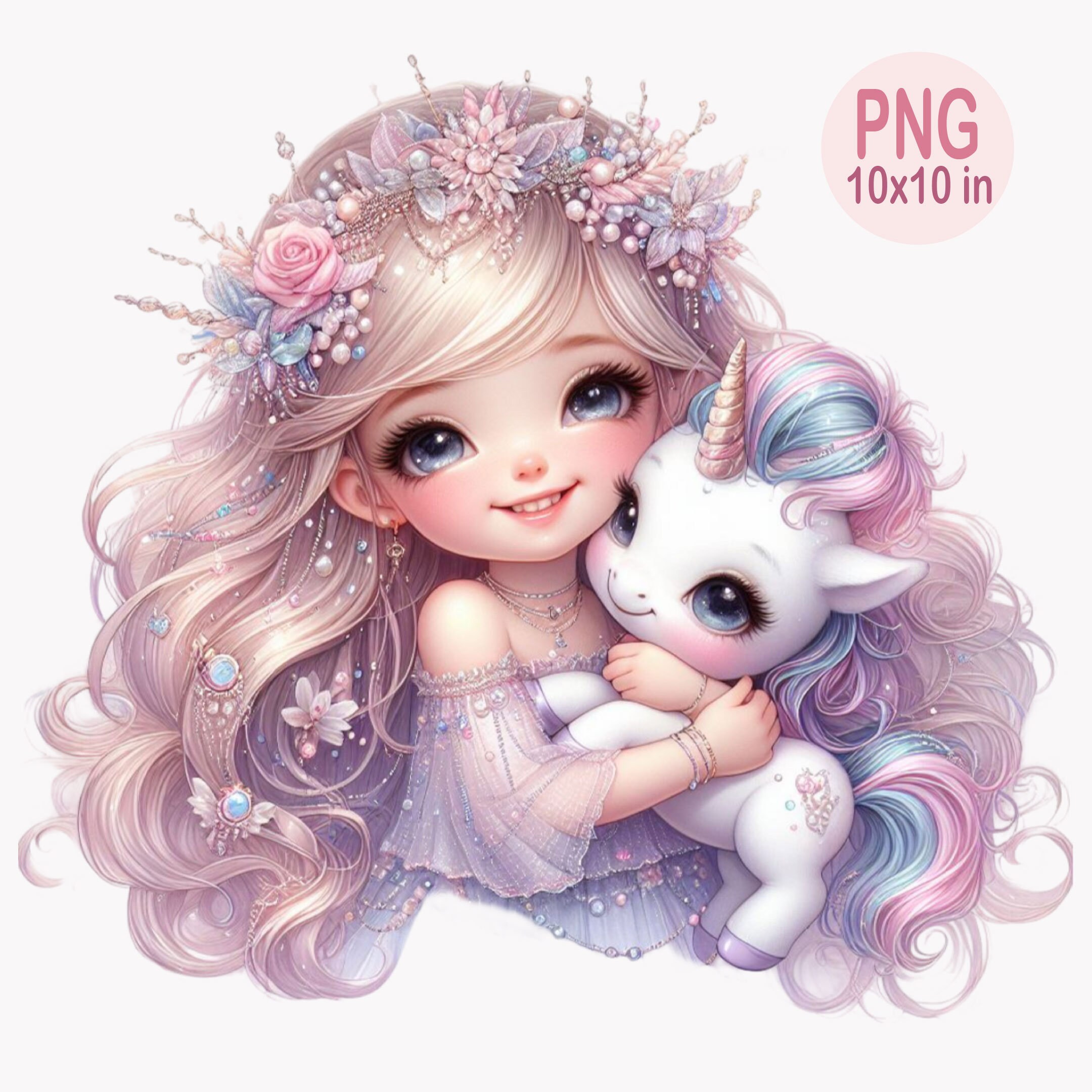 10 PNG Cute Girl With Unicorn PNG Clipart – Fantasy Child Digital ...