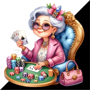 Senior Lady Playing Cards 12 PNG Funny Comics Grandma Cartoon ...