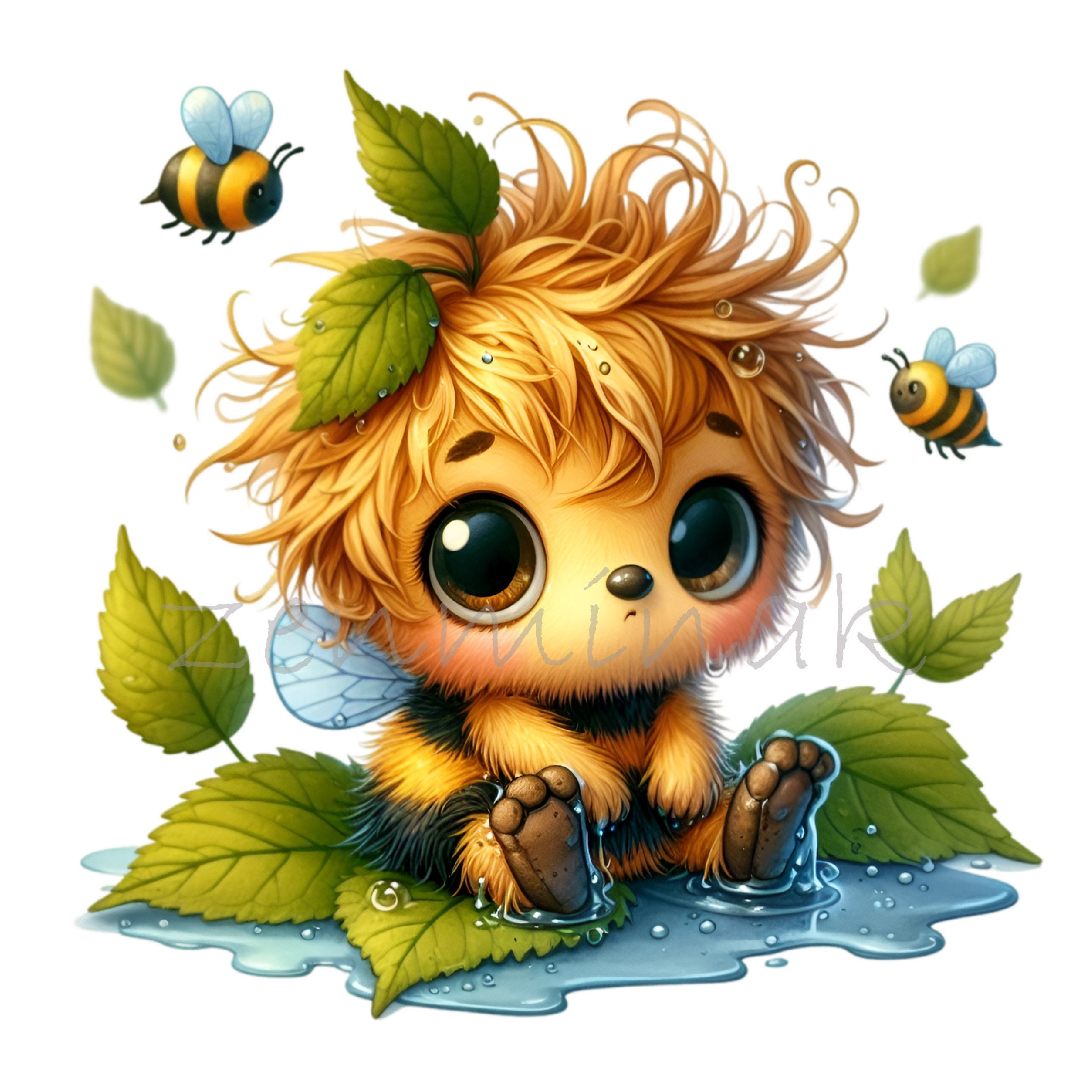 14 PNG Bumblebee Clipart, Messy Hair Bee Spring Garden Graphics - Etsy