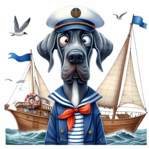 12 PNG Sailor Dane Clipart, Nautical Dog Boat & Seagulls - Etsy