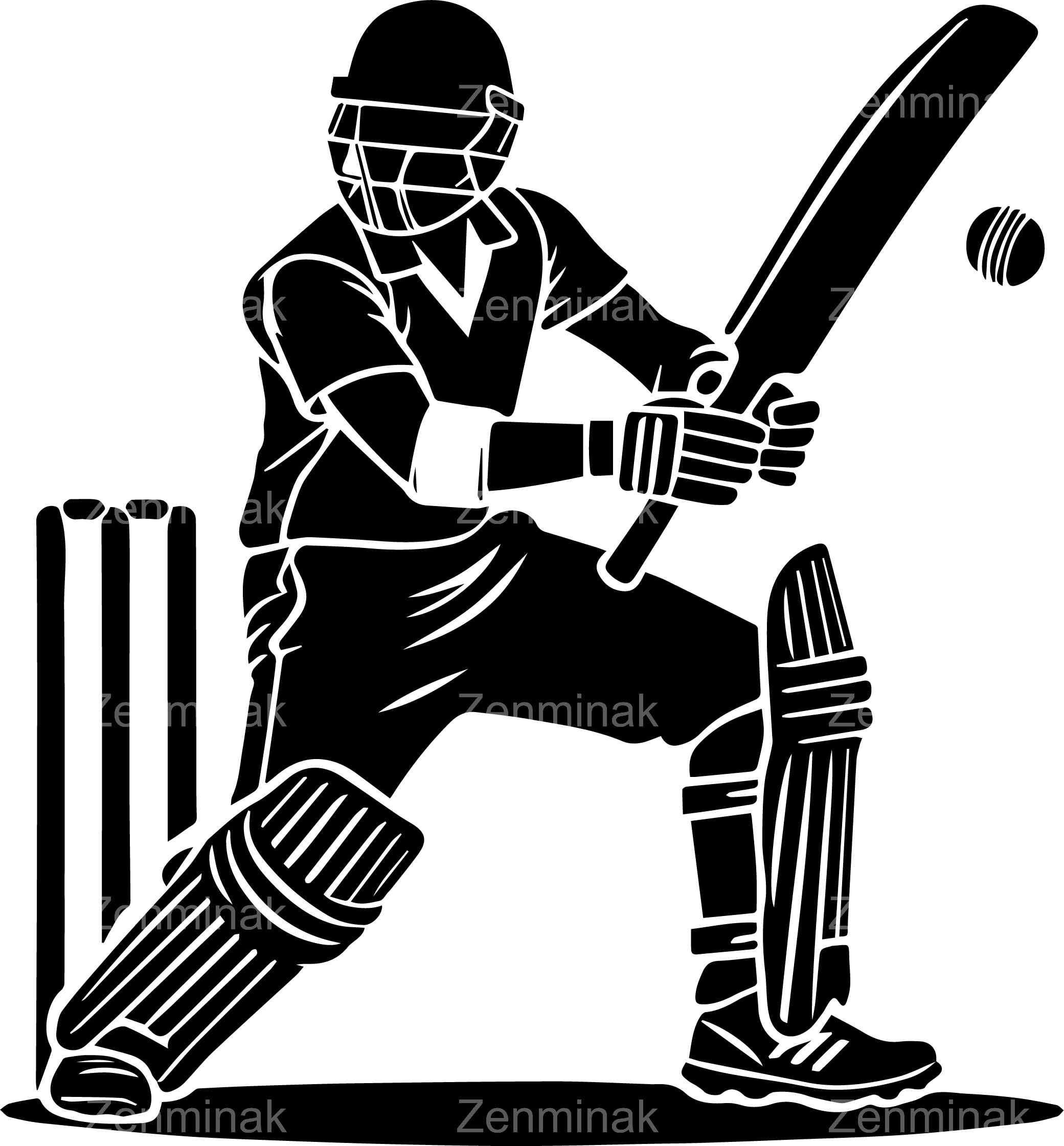 10 Cricket Player SVG Cut File, Batsman Silhouette With Ball and ...