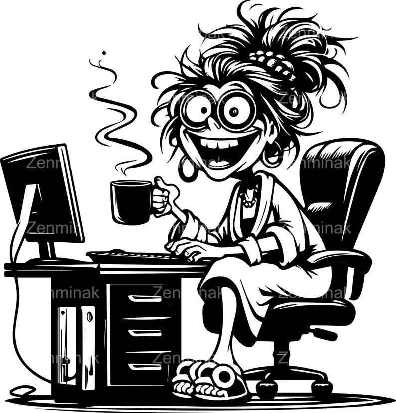 5 SVG Funny Office Lady SVG – Messy Bun Woman With Coffee Mug, Fluffy ...