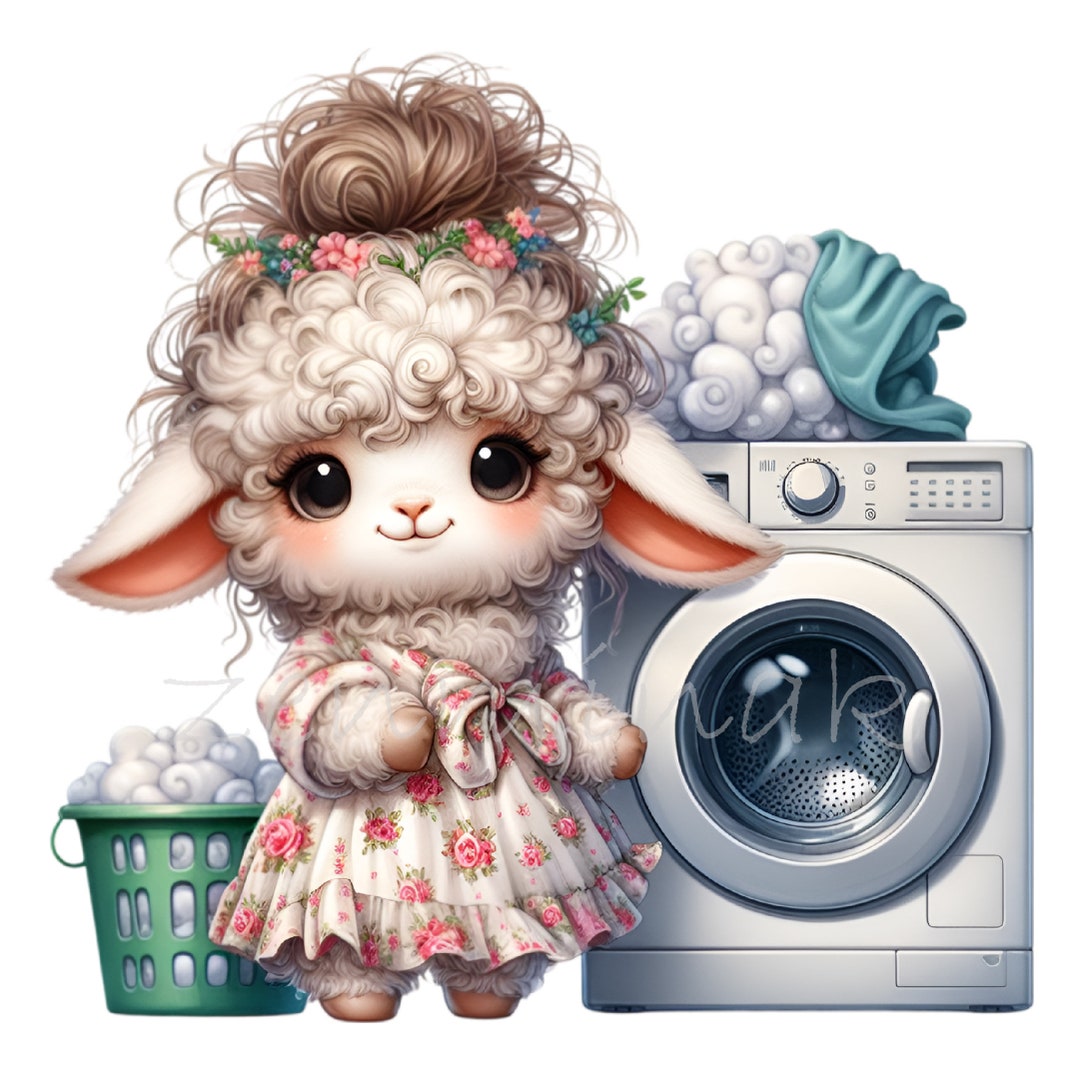 16 PNG Cute Lamb Laundry Clipart – Whimsical Sheep Character PNG, Funny ...